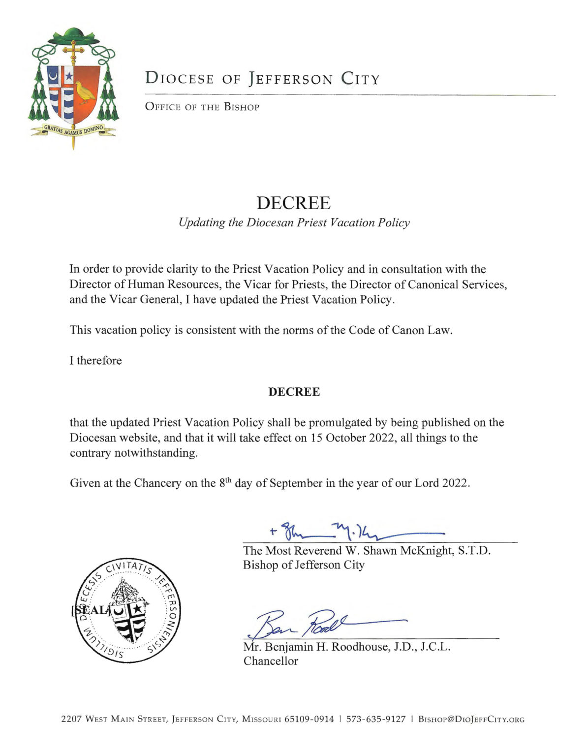 Decree updating the diocesan priest vacation policy | Diocese of ...