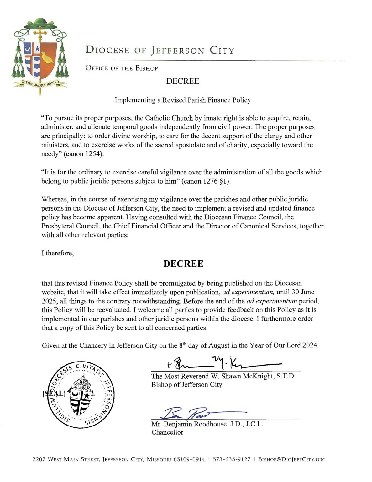 Decree Implementing a Revised Parish Finance Policy | Diocese of ...
