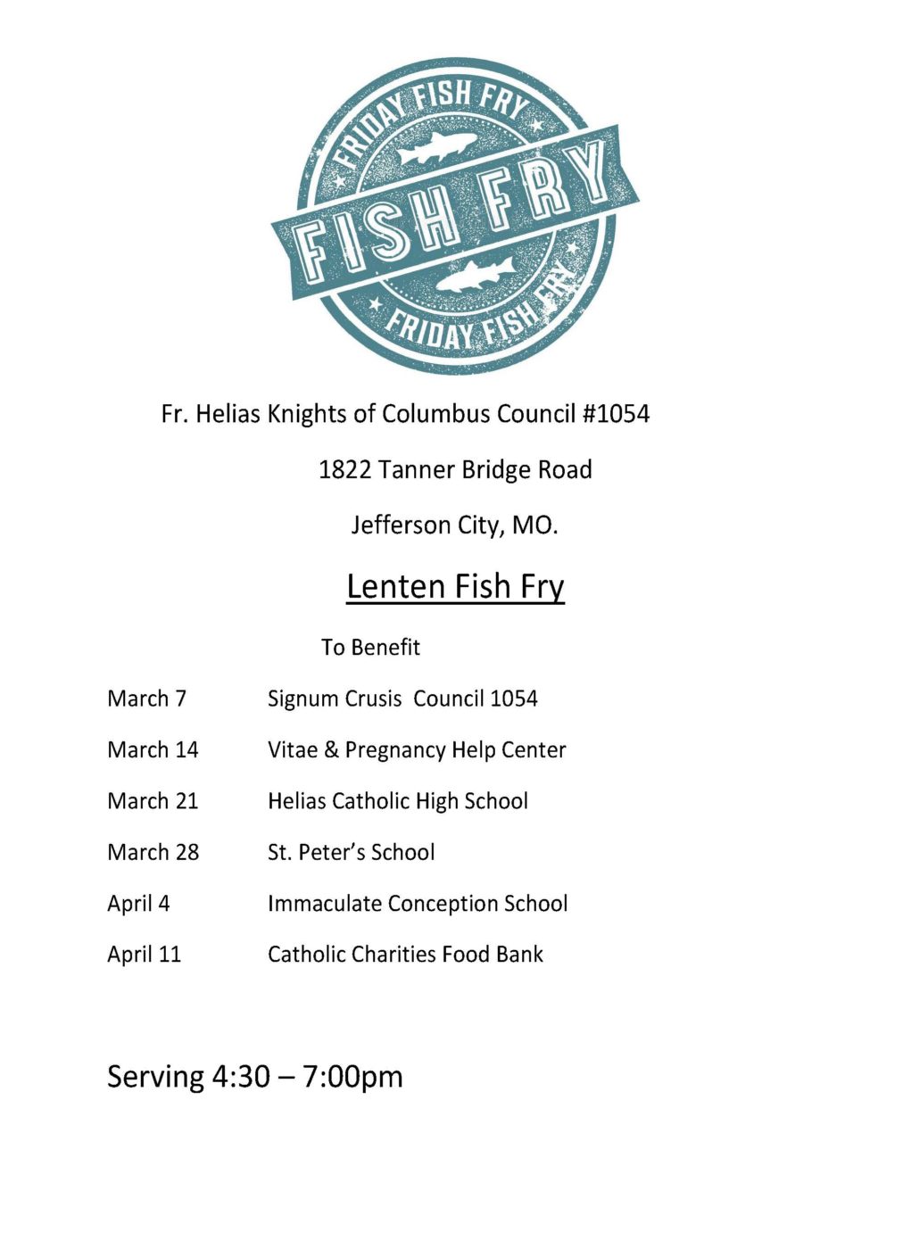 Lenten Fish Frys (Jefferson City – Tanner Bridge) | Diocese of ...