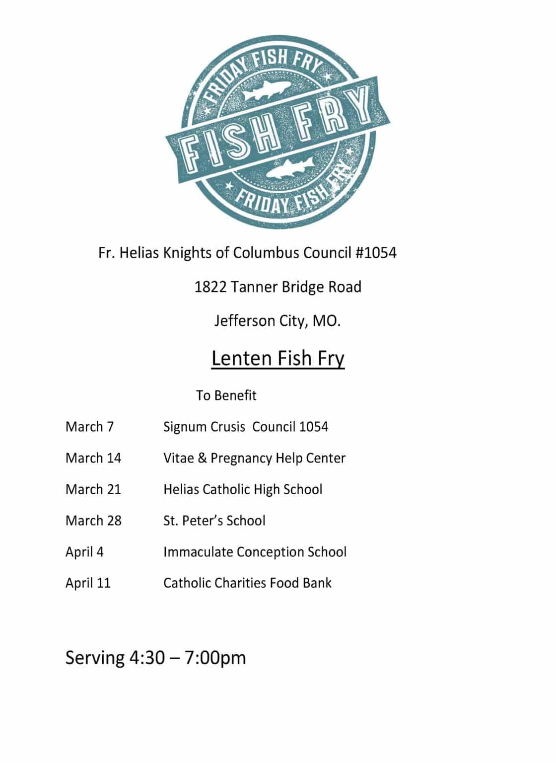 Lenten Fish Frys (Jefferson City – Tanner Bridge) | Diocese of ...