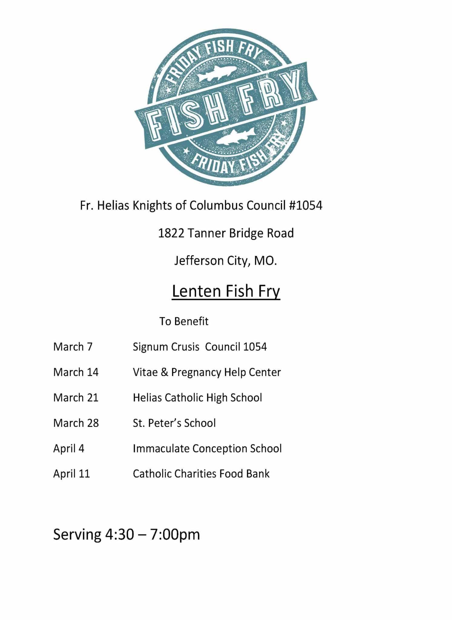Lenten Fish Frys (Jefferson City – Tanner Bridge) | Diocese of ...
